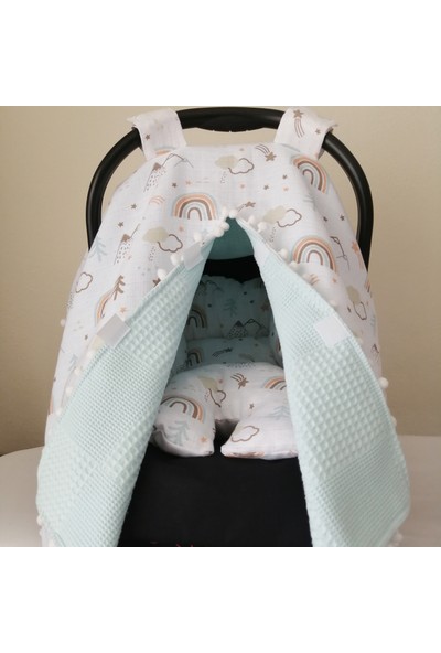 Babylifehome Pikeli Muslin Kumaştan Puset Örtüsü ve Minderi Babylifehome Pikeli Muslin Kumaştan Puset Örtüsü ve Minderi