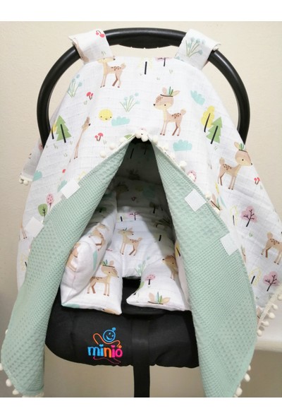 Babylifehome Pikeli Muslin Kumaştan Puset Örtüsü ve Minderi Babylifehome Pikeli Muslin Kumaştan Puset Örtüsü ve Minderi