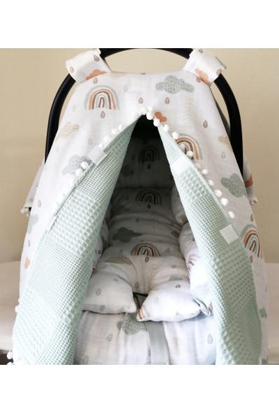 Babylifehome Pikeli Muslin Kumaştan Puset Örtüsü Minderi ve Çarşafı