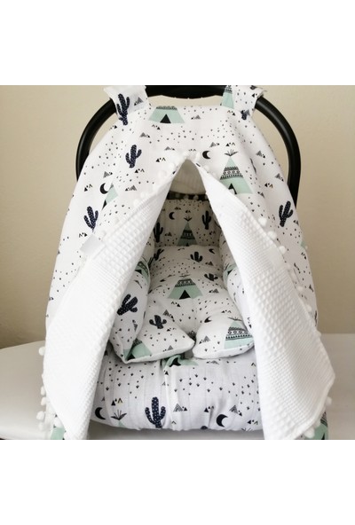 Babylifehome Pikeli Muslin Kumaştan Puset Örtüsü Minderi ve Çarşafı