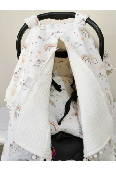 Babylifehome Pikeli Muslin Kumaştan Puset Örtüsü ve Minderi Babylifehome Pikeli Muslin Kumaştan Puset Örtüsü ve Minderi