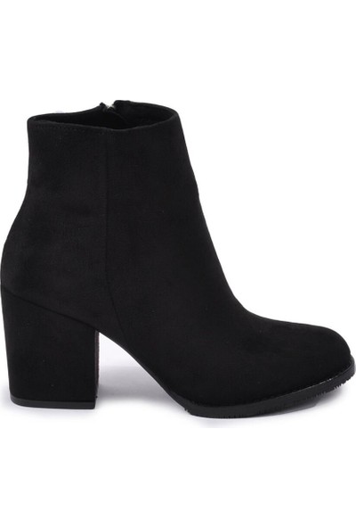 Esteriva 25622 Kalın Topuklu Nubuk Siyah Kadın Bot