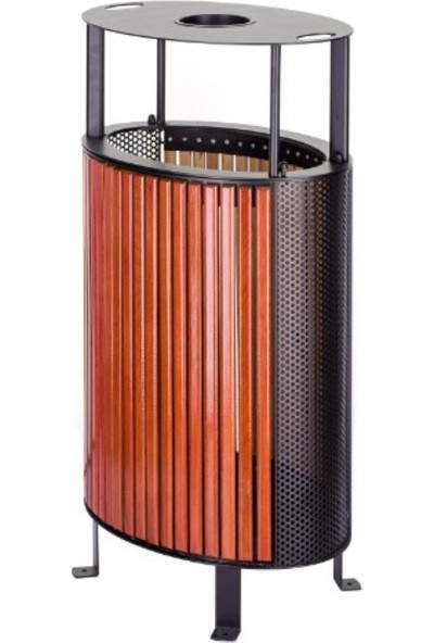 Ovata Ahşaplı Dış Mekan Çöp Kovası Avm Park Bahçe Metal Çöp Kutusu