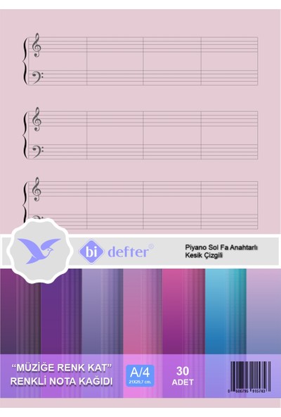 Bi Defter Piyano Nota Kağıdı Sol Fa Anahtarlı Kesik Çizgili Lila Renkli Özel Tasarım Ofset Baskı Bi Defter Piyano Nota Kağıdı Sol Fa Anahtarlı Kesik Çizgili Lila Renkli Özel Tasarım Ofset Baskı