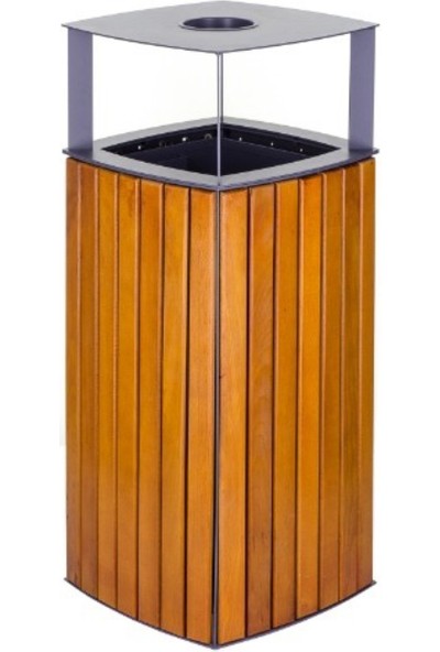 Ovata Ahşaplı Dış Mekan Çöp Kovası Avm Park Bahçe Metal Çöp Kutusu