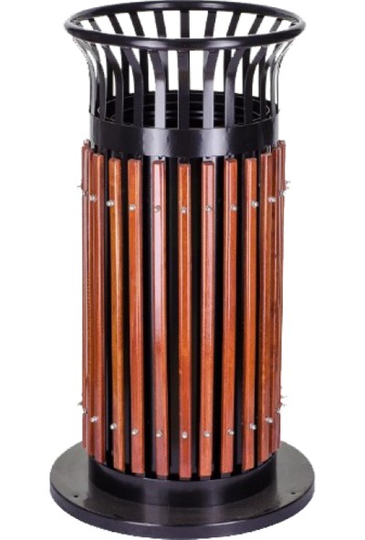 Ovata Ahşaplı Dış Mekan Çöp Kovası Avm Park Bahçe Metal Çöp Kutusu