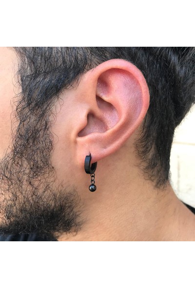 Hayalevi Consept Çelik Siyah Küre Halka Küpe