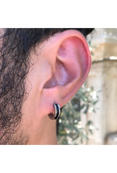 Hayalevi Consept Ortası Siyah Şeritli Düz Çelik Küpe