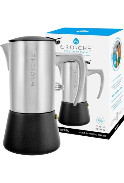 Grosche Milano Çelik Moka Pot Gümüş 6 Cup 275 ml