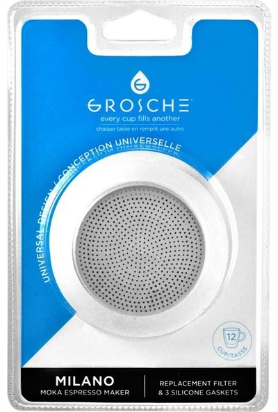 Grosche 12 Cup Moka Pot Için 3 Adet Silikon Conta ve Filtre Seti Grosche 12 Cup Moka Pot Için 3 Adet Silikon Conta ve Filtre Seti