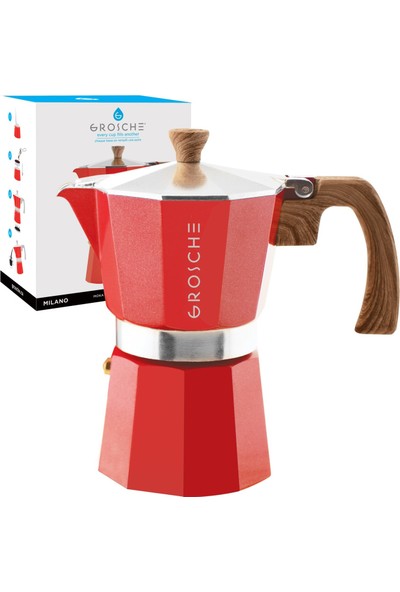 Grosche Milano Moka Pot Kırmızı 6 Cup 275 ml