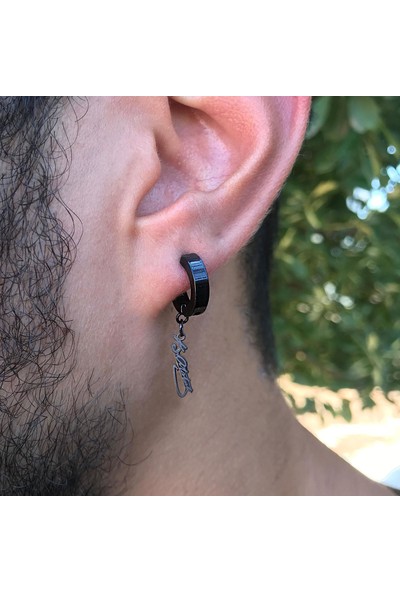 Hayalevi Consept M. Kemal Atatürk Imza3 Siyah Çelik Sıkıştırma Küpe