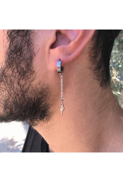 Hayalevi Consept Şimşek Figür Sallantılı Gümüşrenk Çelik Halka Küpe