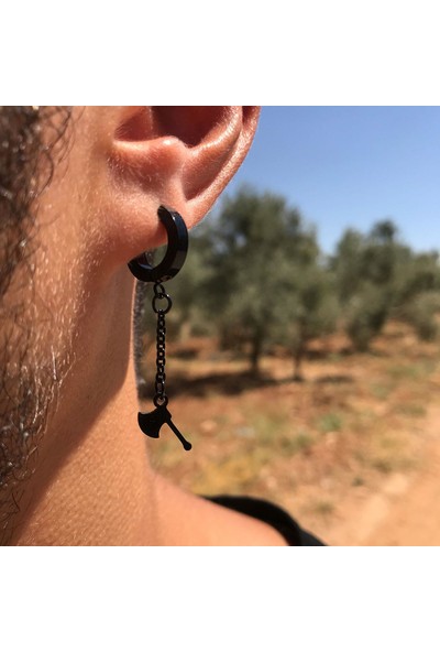 Hayalevi Consept Balta Figür Sallantılı Siyah Renk Çelik Halka Küpe