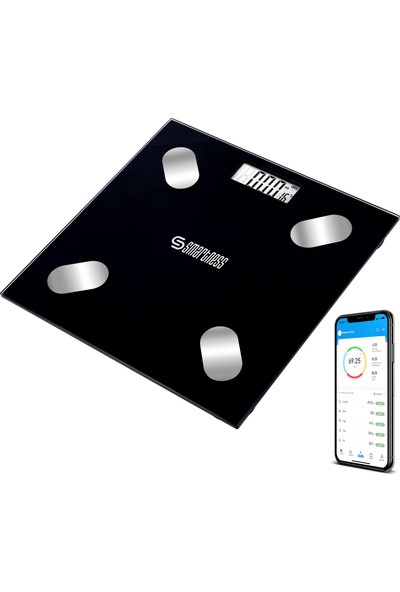 Smartness Yağ Ölçer Fonksiyonlu Akıllı Bluetooth Tartı Vücut Analizli Baskül Siyah Smartness Yağ Ölçer Fonksiyonlu Akıllı Bluetooth Tartı Vücut Analizli Baskül Siyah
