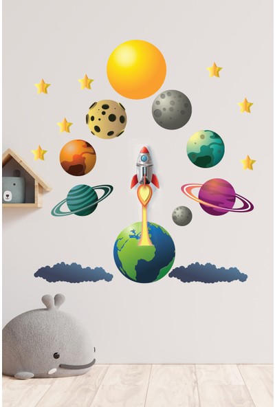 Crevidi Uzaya Giden Sevimli Roket Çocuk Odası Duvar Stickeri Crevidi Uzaya Giden Sevimli Roket Çocuk Odası Duvar Stickeri