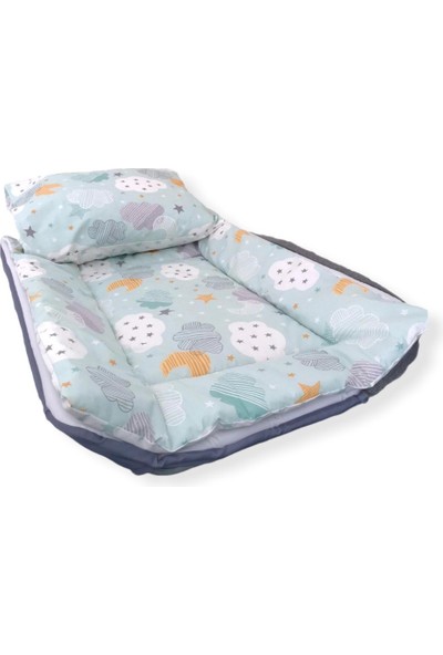 Bebek Özel Pamuklu Kumaştan Alt Açma Minderi ve Yastığı (Yeşil Bulutlu/yıldızlı) Bebek Özel Pamuklu Kumaştan Alt Açma Minderi ve Yastığı (Yeşil Bulutlu/yıldızlı)