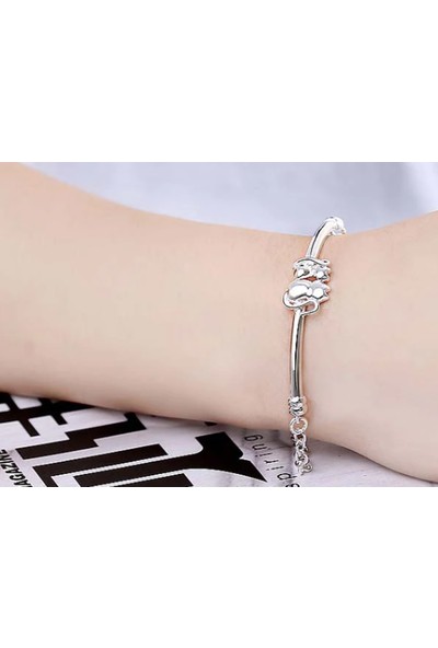 Turuncu Store Gümüş Kedi Çifti Zincir Bileklik Turuncu Store Gümüş Kedi Çifti Zincir Bileklik
