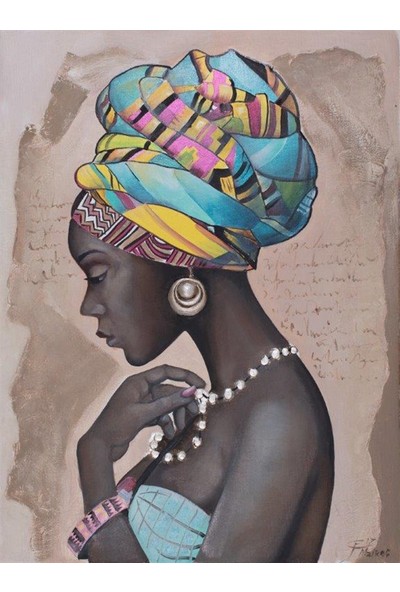 Tablo Life Inci Kolyeli Siyahi Kadin - Kanvas Tablo