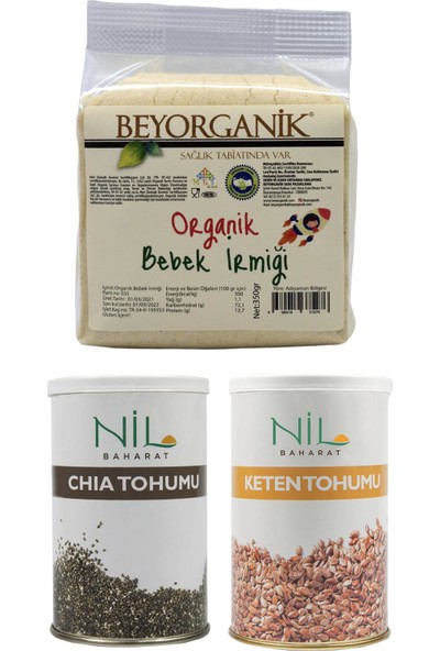 Beyorganik Organik Bebek Irmiği 350 G - Nil Baharat Chia Tohumu 200 G- Keten Tohumu (Tane) 200 G