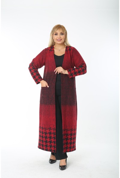 mezura Kadın Büyük Beden Jakar Kumaş Uzun Tesettüre Uygun Hırka Kaban