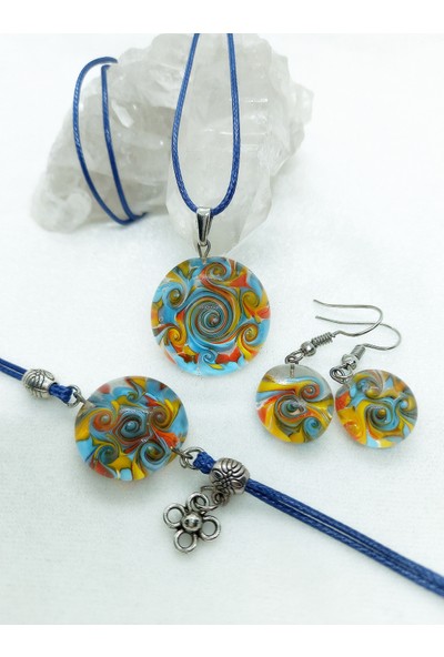 Likya Murano Cam Üçlü Takı Seti Likya Murano Cam Üçlü Takı Seti