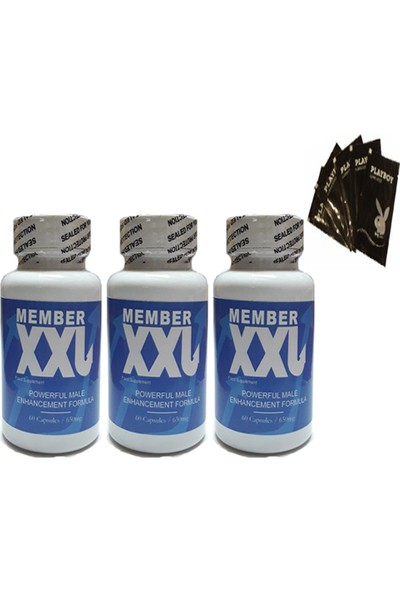 Hintohu Member Xxl Erkeklere Özel 60lı Maksimum Güç Sertleştiren Katılaştırıcı 3 Adet + Playboy 5x5ml Lubricant Kayganlaştırıcı Jel