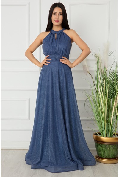 Kalopya Bayan Nev Simli C Yaka Uzun Elbise 13320