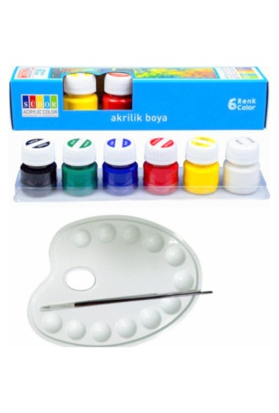 Südor Palet ve Fırça 6'lı 15 ml Akrilik Boya Seti