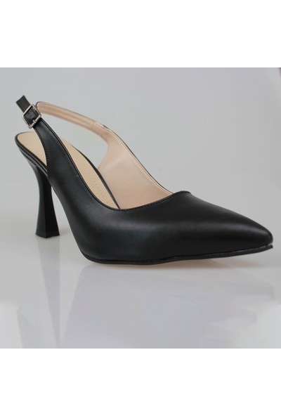 Siyah Ince Topuklu Sivri Burun Topuktan Bağlamalı Siyah Ince Topuklu Sivri Burun Topuktan Bağlamalı