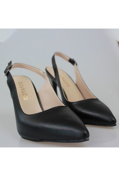 Siyah Ince Topuklu Sivri Burun Topuktan Bağlamalı Siyah Ince Topuklu Sivri Burun Topuktan Bağlamalı