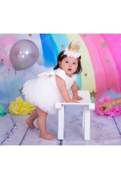 Beyaz Tütülü Bebek Prenses Elbise - Lina