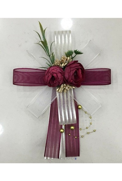 Ecrin Tuhafiye Hobi Bordo Çiçekli Bohça Süsü