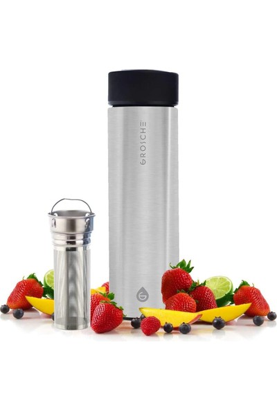 Grosche Chicago Çift Duvarlı Demleme Hazneli Çelik Termos Gümüş 450 ml Grosche Chicago Çift Duvarlı Demleme Hazneli Çelik Termos Gümüş 450 ml