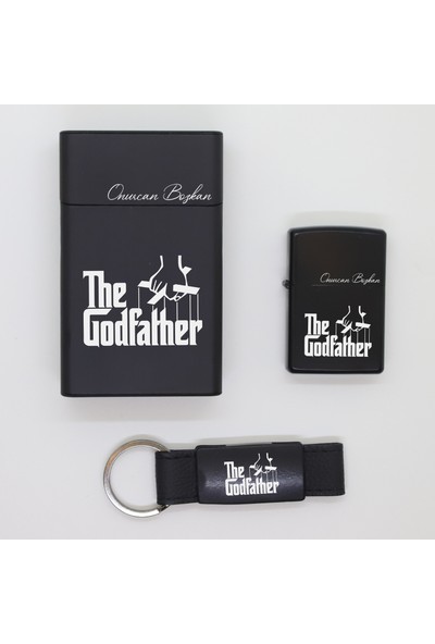 Ada Lazer Kişiye Özel The Godfather Metal Sigara Kutusu, Zippo Çakmak ve Anahtarlık Seti