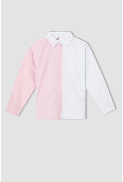 DeFacto Kız Çocuk Regular Fit Renk Bloklu Gömlek W0925A621Au