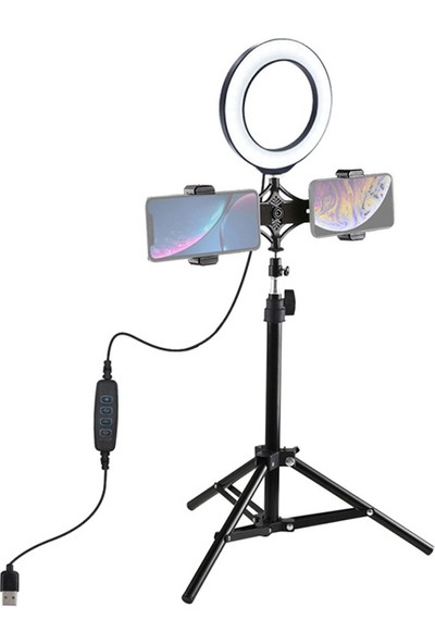 Powertiger Puluz 70cm Çift Telefon Tutucu 6.2cm LED Işık Stand ,canlı Yayın Selfie Standı Powertiger Puluz 70cm Çift Telefon Tutucu 6.2cm LED Işık Stand ,canlı Yayın Selfie Standı