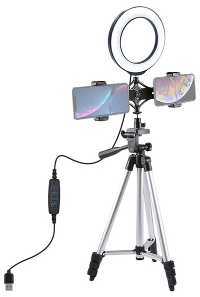 Powertiger Puluz Tripod 16cm Çift Telefon Tutucu 6.2cm LED Işık Stand ,canlı Yayın Selfie Standı Tripod Powertiger Puluz Tripod 16cm Çift Telefon Tutucu 6.2cm LED Işık Stand ,canlı Yayın Selfie Standı Tripod