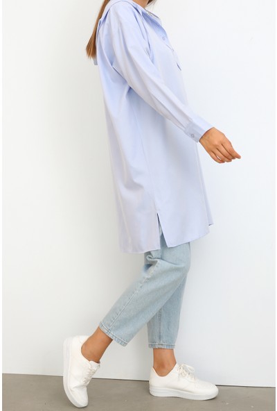 Kapüşonlu Yarım Patlı Tunik