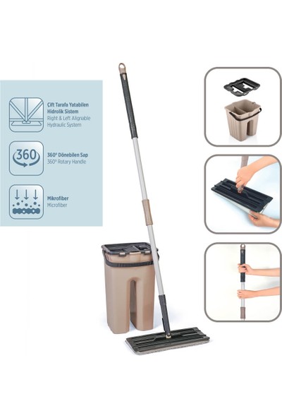 Piev Geliştirilmiş Süper Kalite Mop Temizlik Seti Krem Piev Geliştirilmiş Süper Kalite Mop Temizlik Seti Krem