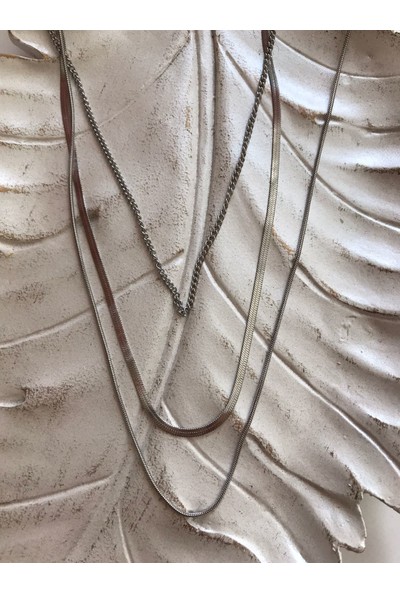 Marsupilami Stores Gümüş Renk Üçlü Italyan Zincirli Çelik Kolye Marsupilami Stores Gümüş Renk Üçlü Italyan Zincirli Çelik Kolye