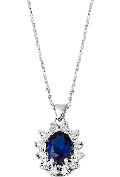 Zer 0,87 Ct Safir & 0,05 Ct Pırlantalı Kolye Zer 0,87 Ct Safir & 0,05 Ct Pırlantalı Kolye