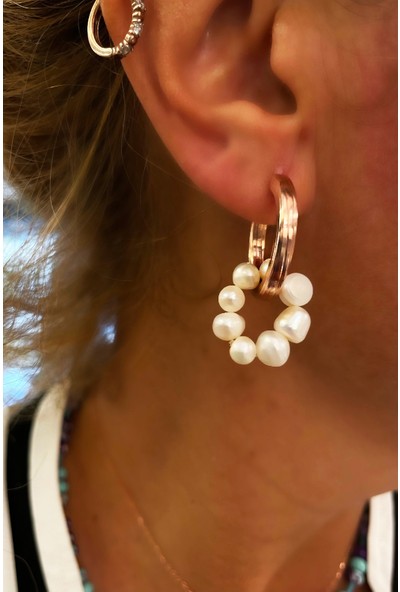 Shine By Pin 925 Ayar Gümüş Doğal Barok Incili Küpe