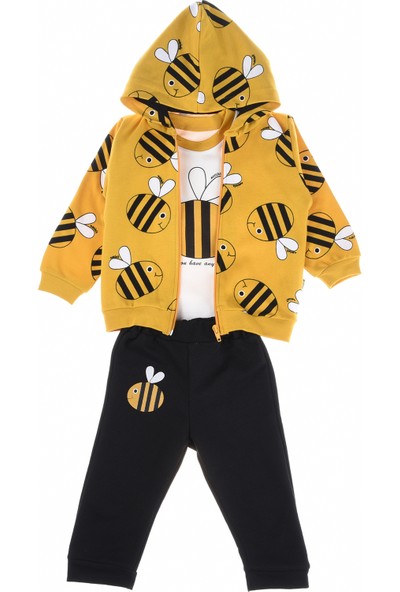 Necix's Serpme Arı Figürlü Üçlü Takım Erkek Mevsimlik-Hardal