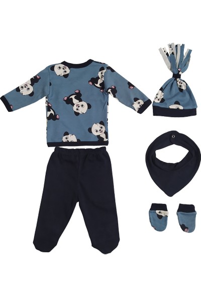Necix's Serpme Panda Figürlü Beşli Set Erkek Mevsimlik-Mavi