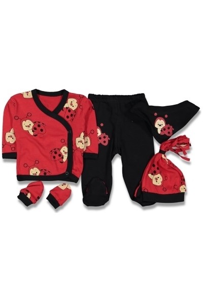 Necix's Serpme Uğur Böceği Figürlü Beşli Set Kız Mevsimlik-Kırmızı
