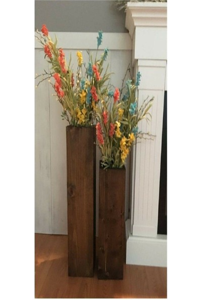 Hmg Masif Ahşap Dekoratif Çiçeklik 2 Li Biblo