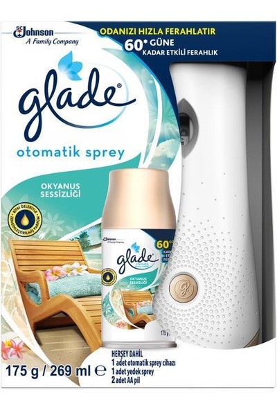 Glade Oda Kokusu, Otomatik Sprey Cihaz ve Yedek, Okyanus Sessizliği, 269 ml Glade Oda Kokusu, Otomatik Sprey Cihaz ve Yedek, Okyanus Sessizliği, 269 ml