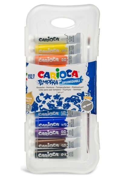 Carioca 012/A Bebek Tüp Tempera Guaj Boya Süper Yıkanabilir Fırçalı 12 Renk 12X7,5 ml Carioca 012/A Bebek Tüp Tempera Guaj Boya Süper Yıkanabilir Fırçalı 12 Renk 12X7,5 ml