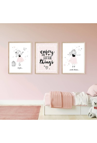Munika Ahşap Çerçeveli Çocuk Odası 3'lü Tablo Seti
